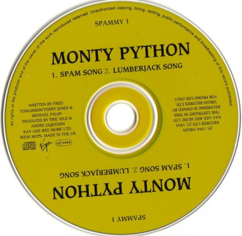 Monty Python Spam Song UK Promo CD single — RareVinyl.com